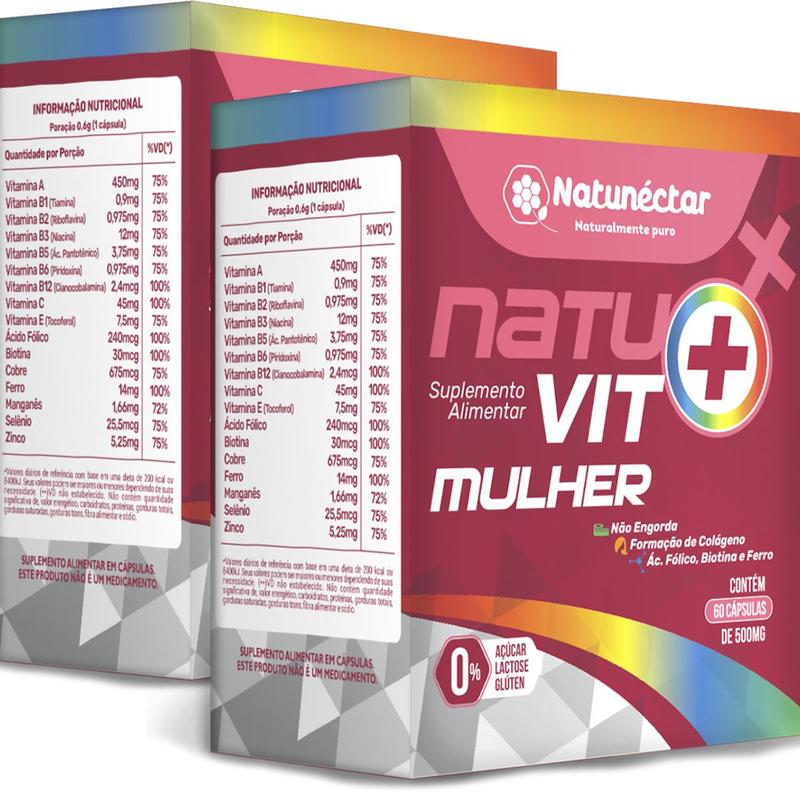 Kit 2 Potes Natuvit Mulher Polivitamínicos e Polimineral Suplemento ...
