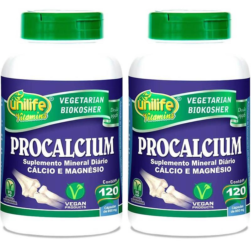 Kit 2 Procalcium Cálcio e Magnésio Unilife 120 cápsulas - Cálcio ...
