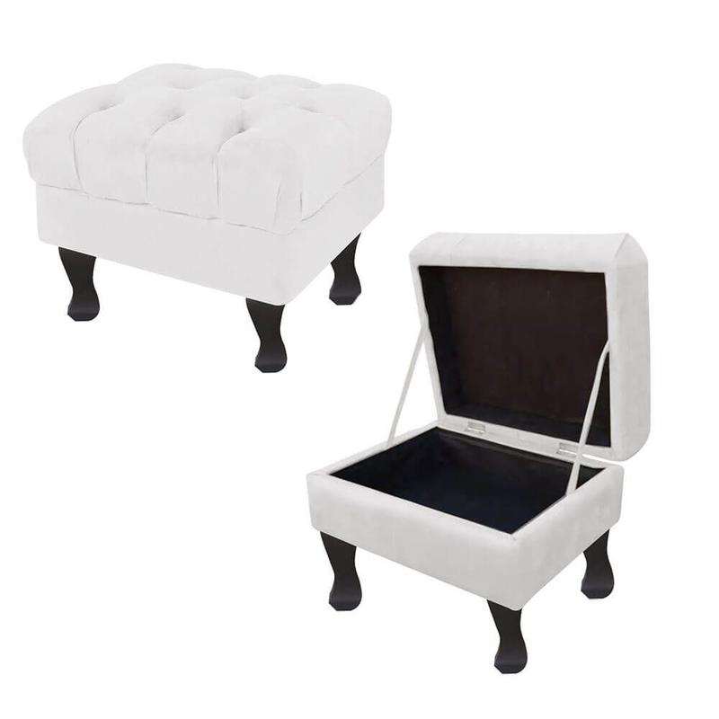Kit 2 Puff Retro Luiz XV com Baú Suede Branco 60 para sentar - ATUAL ...