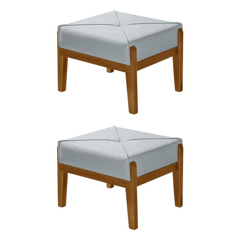 Kit 2 Puff Verona Luxo Veludo Cinza Claro 60x50 Base em Madeira Maciça ...