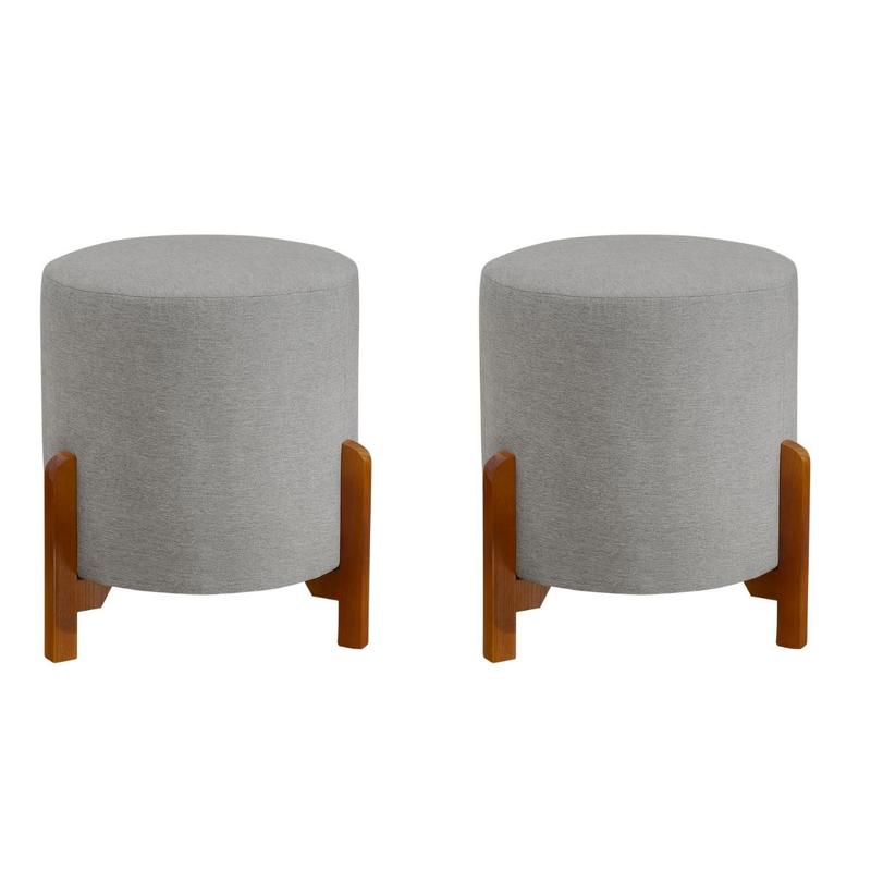Kit 2 Puffs Luxo Banqueta Sala Pés Madeira Linho Thor Cinza - JLB ...