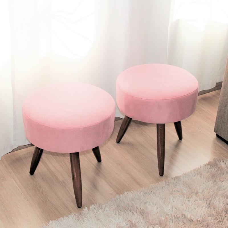 Kit 2 Puffs para sala Redondo Pés palito em madeira maciça Rosa B3 - B3 ...