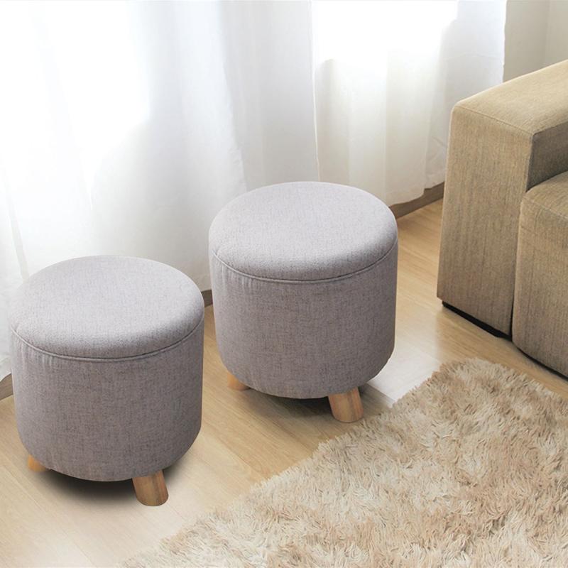 Kit 2 Puffs Redondo Grande Pés Madeira Maciça B3 - B3 Moveis - Puffs ...