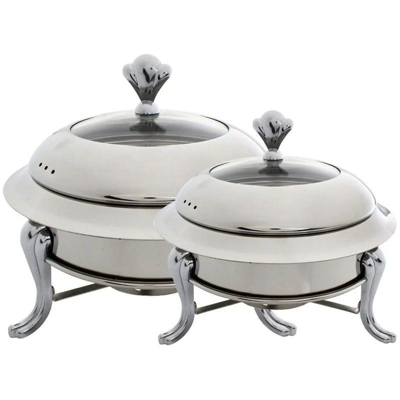 Kit 2 Rechaud Redondo Em Aço Inox 700ml e 1L Tampa De Vidro - All ...