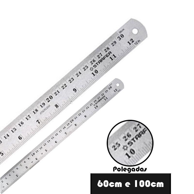 Kit 2 Réguas Inox 1M e 60cm Polegadas Profissional Starfer - Régua Escolar - Magazine Luiza