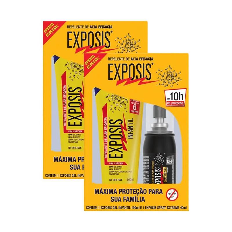 Kit 2 Repelente Spray Exposis Extreme 40ml + 2 Gel Infantil sem Perfume ...