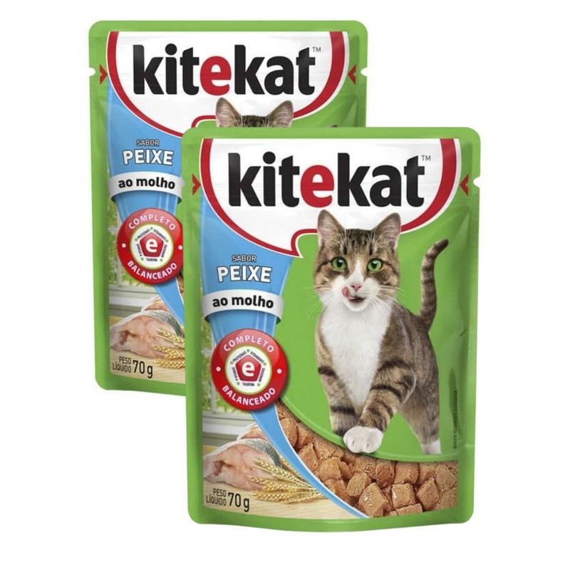 Kit 2 Saches Petisco Ração úmida kitekat gato Peixe ao molho 70g ...