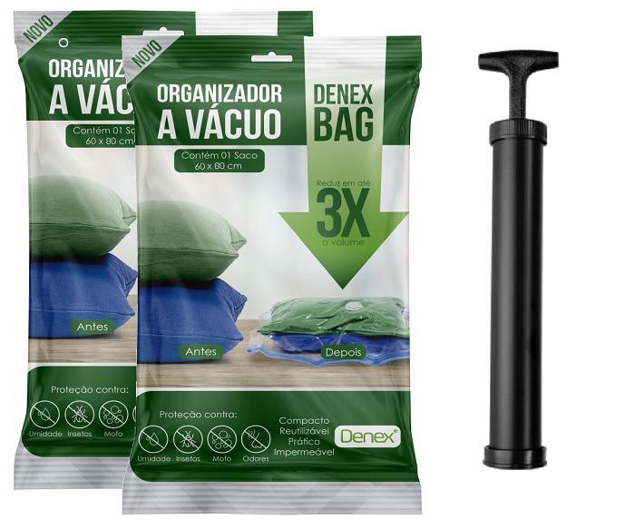 Kit 2 Saco À Vácuo 60X80 Organizador Edredom Cobertor Roupa+Bomba - Denex - Saco a Vácuo ...