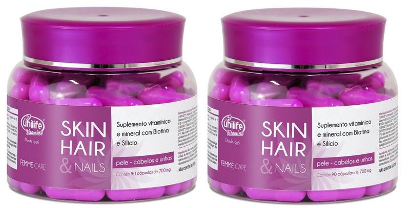 Kit 2 Skin Hair Nails Femme Luminus - Unilife - 90 Capsulas - Biotina ...