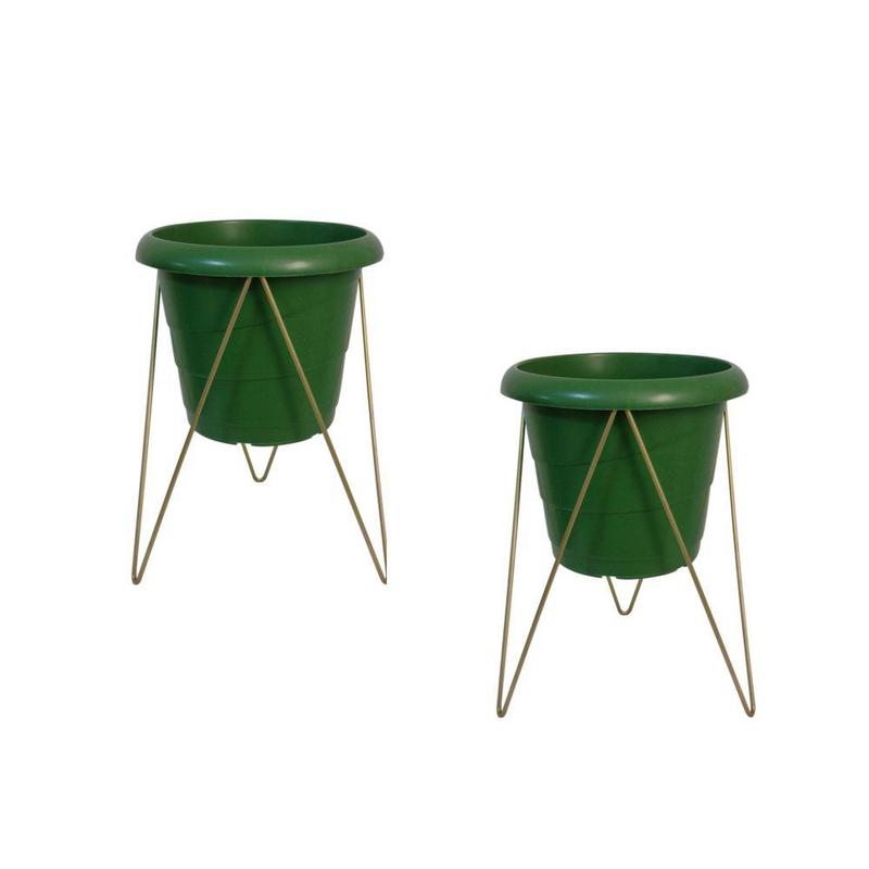 Kit 2 Suportes Tripé Chão Médio Dourado C/2 Vasos Planta Verde nv511 ...