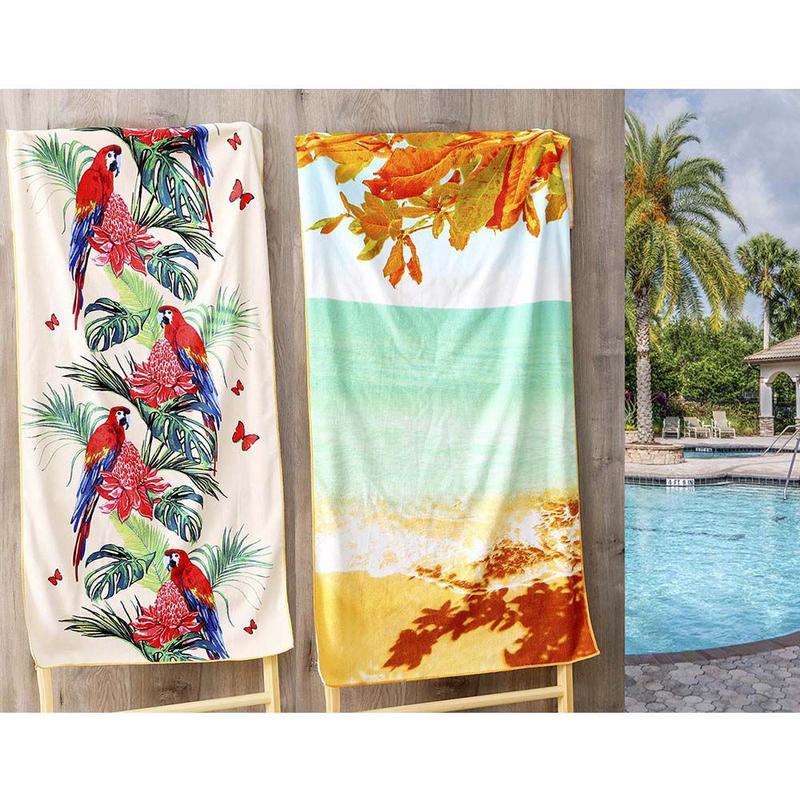 Kit 2 Toalhas de Praia Aveludada 140cmx70cm Arara e Paradise Realce ...
