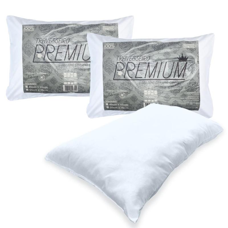 Kit 2 Travesseiro Premium 100% Fibra Siliconada Antialérgico Antiácaros ...