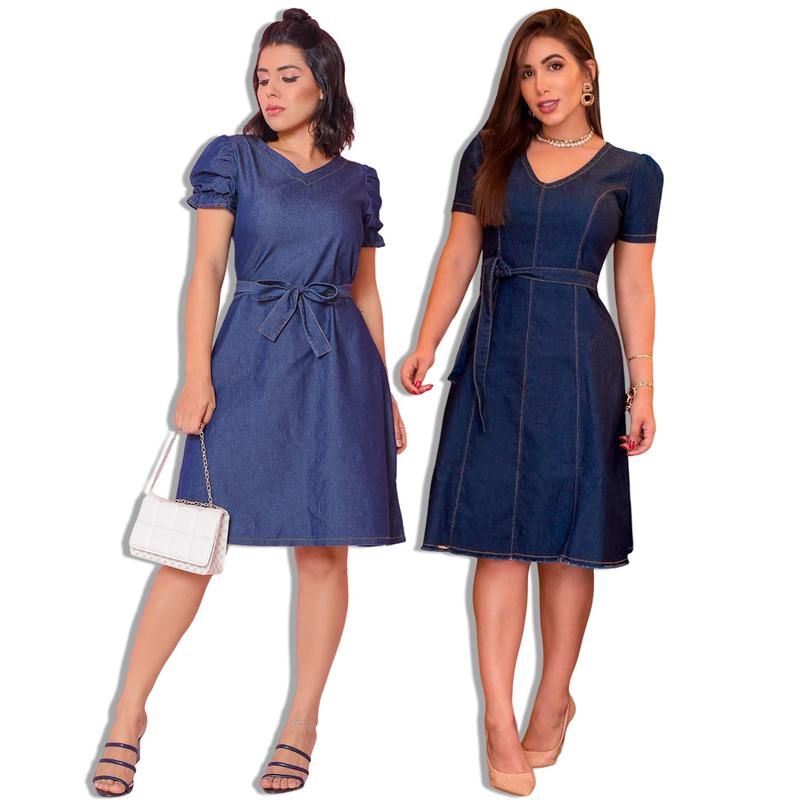 Kit 2 vestidos feminino evangélica cristã jeans com cinto - SWG ...