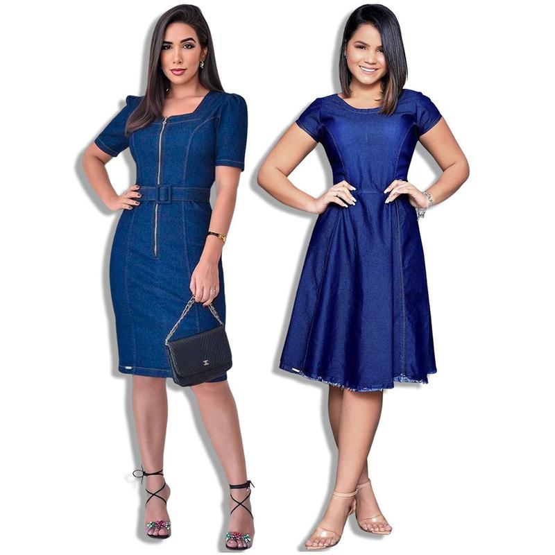 Kit 2 vestidos jeans elegante moda evangélica cristâ - SWG - Vestido ...