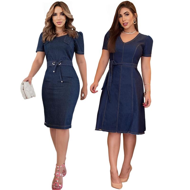 Kit 2 vestidos jeans moda evangélica cristã elegante manga princesa ...