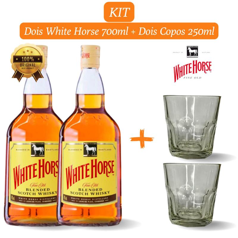Kit 2 Whisky White Horse 700ml com 2 Copos de Vidro de 250ml para Whisky - Whisky - Magazine Luiza