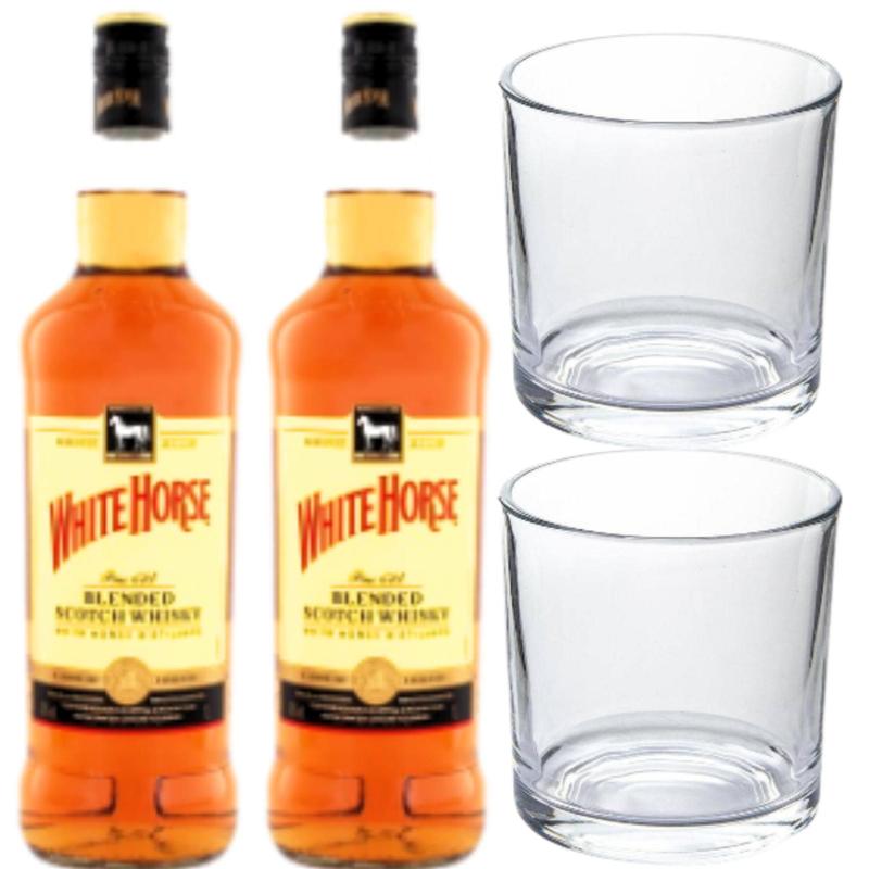 Kit 2 White Horse 1L cada acompanham 2 copos de whisky vidro - Whisky - Magazine Luiza
