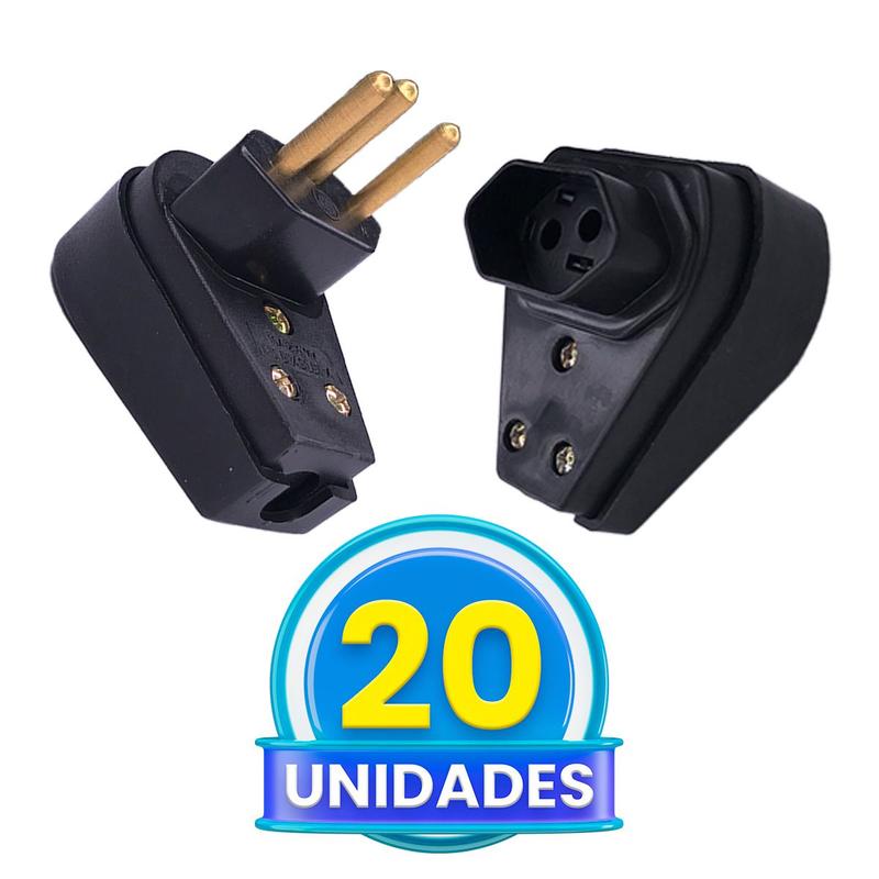 Kit 20 Plug Pino Macho 20a 2P+T 90º com 20 Tomada Fêmea 20a 2P+T Para ...