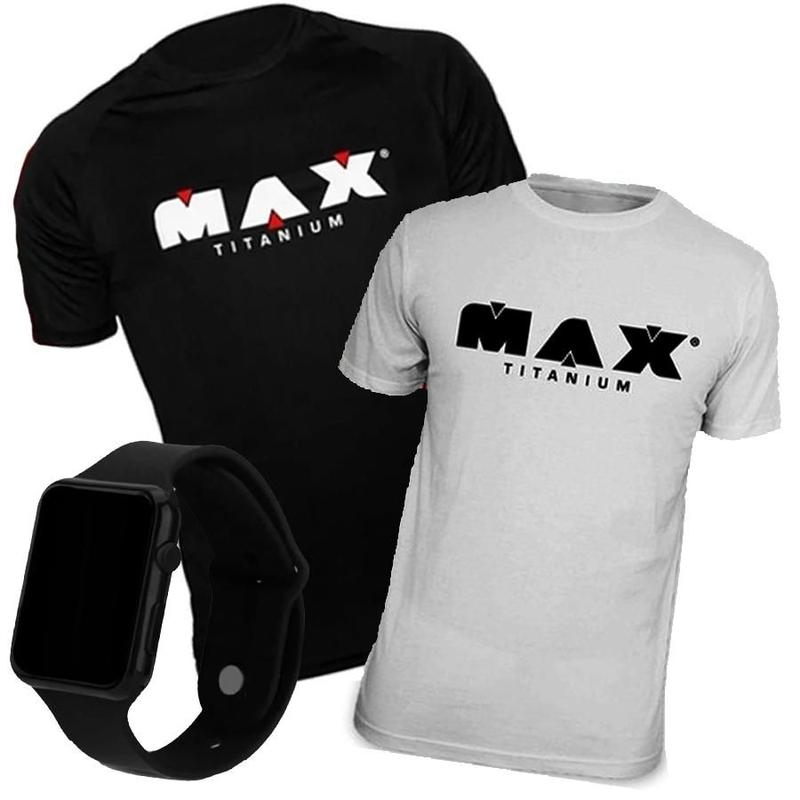 Kit 2x Camiseta Max Titanium Preta + Branca + Relógio - Outros Moda e ...