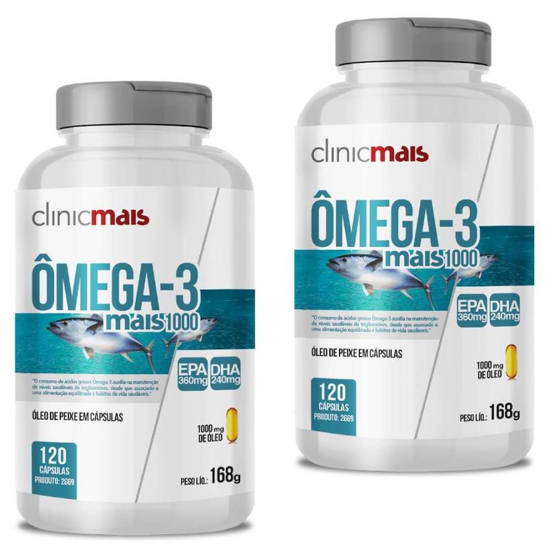 KIT 2X Ômega 3 Mais 1000mg (Óleo de Peixe) 120 cápsulas - Clinicmais - Ômega 3 / Óleo de Peixe ...