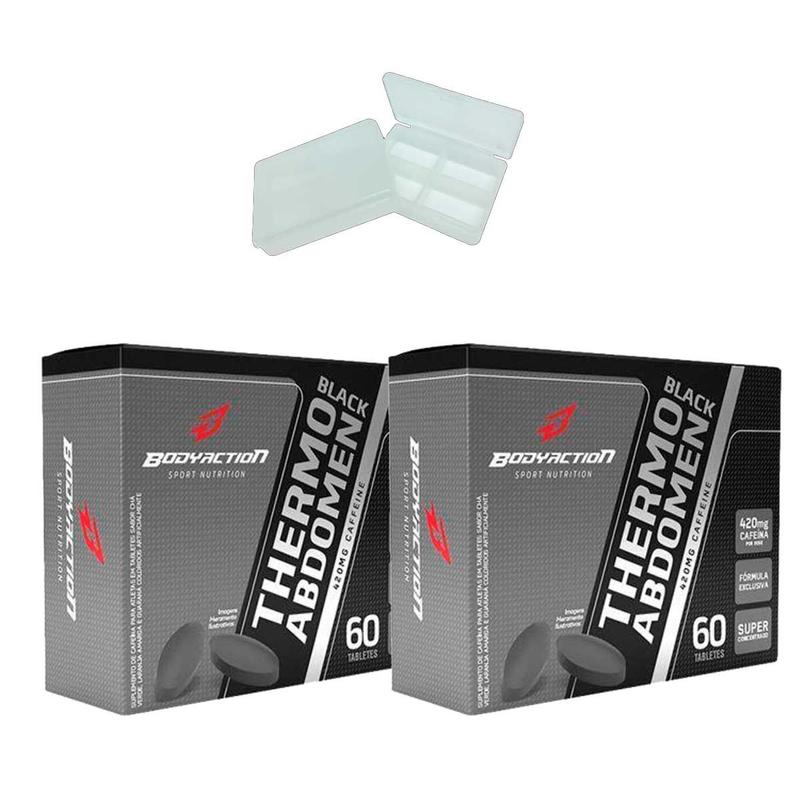 Kit 2x thermo abdomen black 60 tabletes body action + porta cápsulas ...