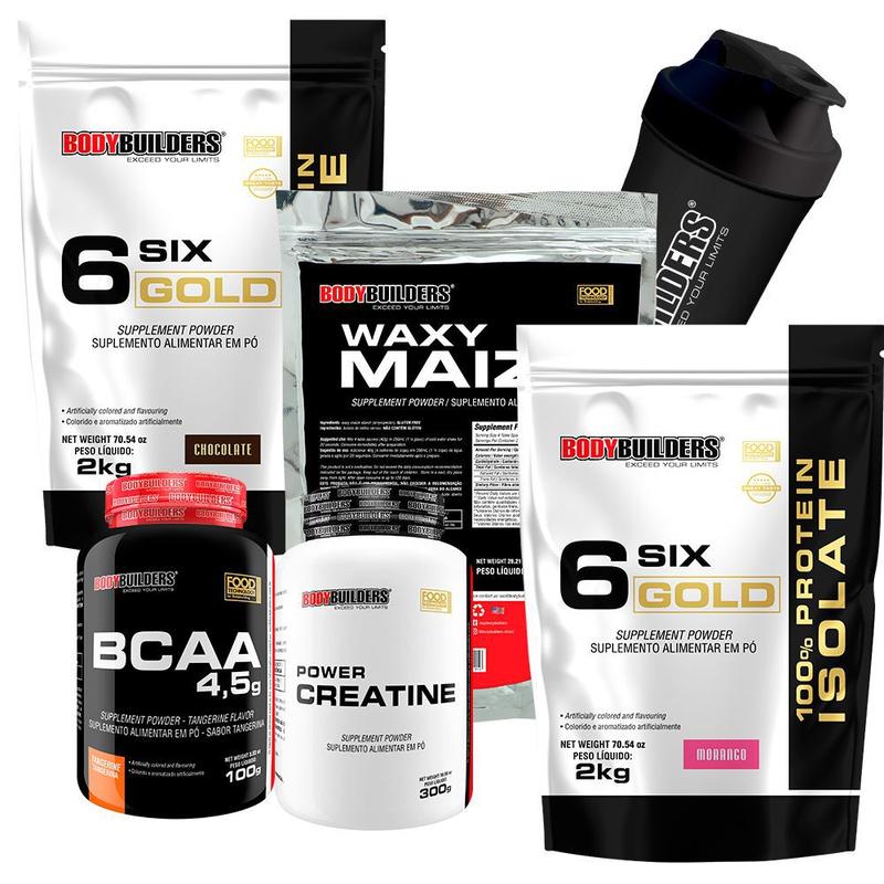 KIT 2x Whey Isolado Six Gold 2kg + Waxy Maize 800g + POWER Creatina ...