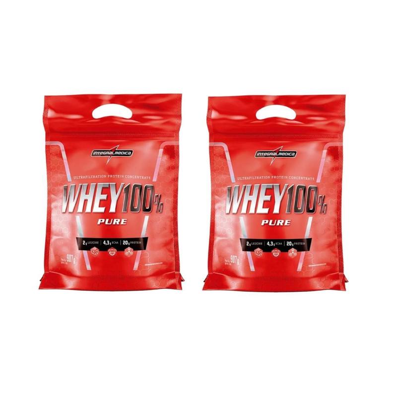 Kit 2x Whey Protein 100 Pure Concentrado Morango Refil 907g