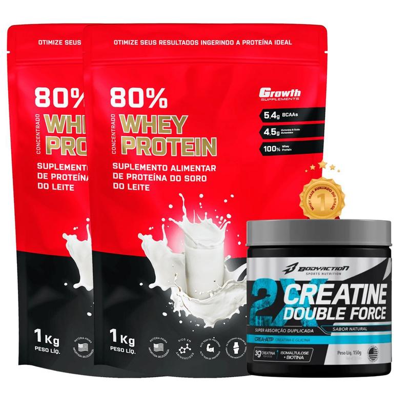 Kit 2x Whey Protein Growth Sabores e Creatina 150g + Força - Growth ...