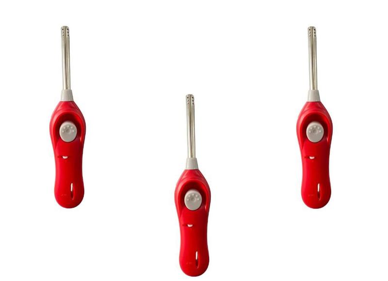 Kit 3 Acendedor De Chamas Isqueiro Vermelho Recarregável Com Bico Longo ...