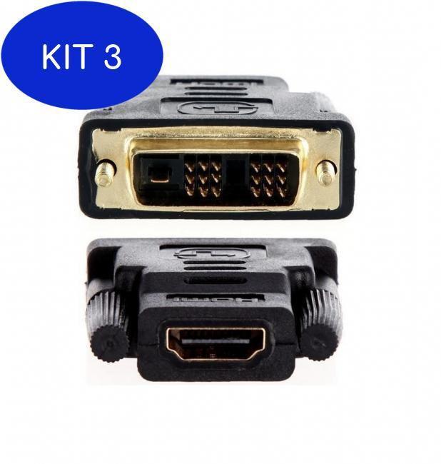 Kit 3 Adaptador Dvi - Dvi 18+1 Macho Para Hdmi Femea - PIX - Cabo HDMI ...