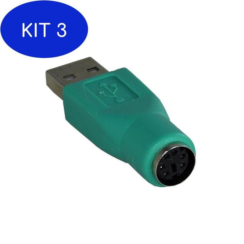 Kit 3 Adaptador Usb A Macho X Minidin Ps2 Fêmea = Mouse Ou Teclado - Js ...