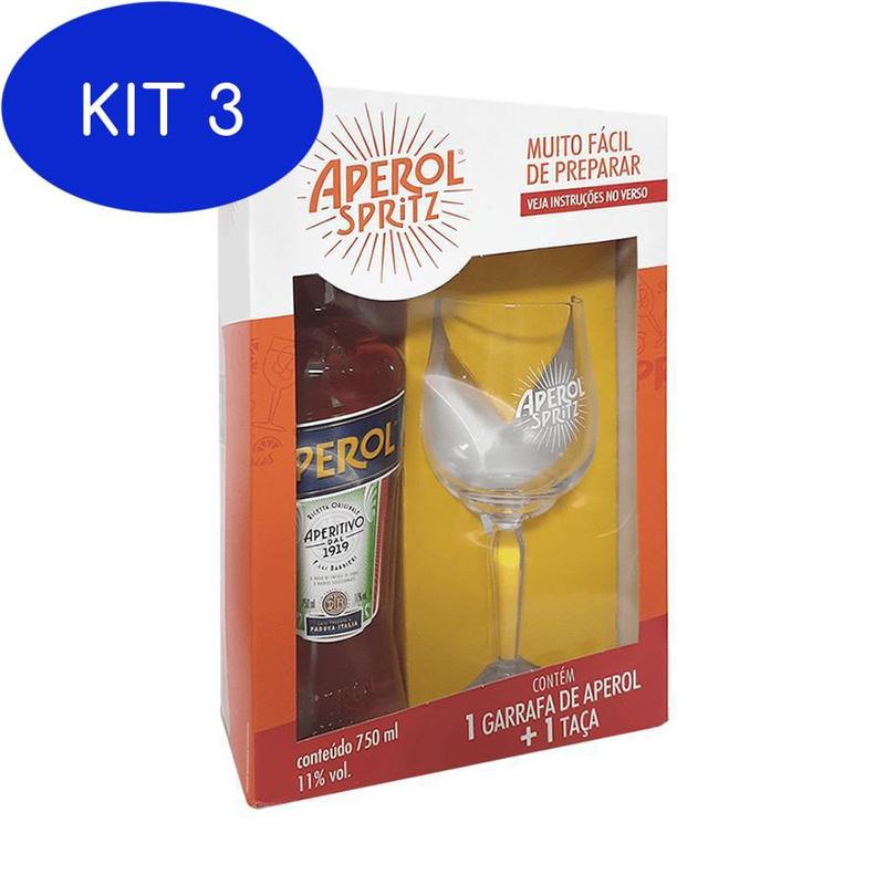 Kit 3 Aperitivo Aperol 750Ml + Taça Aperol Spritz 500Ml - Licor ...