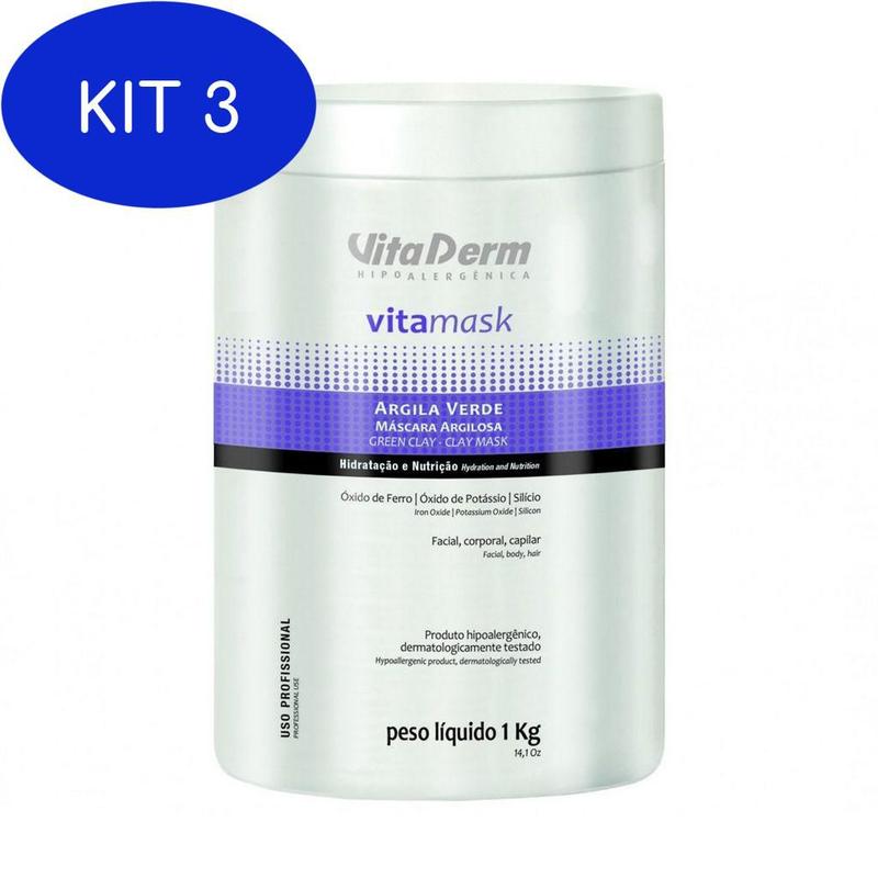 Kit 3 Argila Verde Máscara Argilosa Vita Mask Vita Derm 1Kg - Outros ...