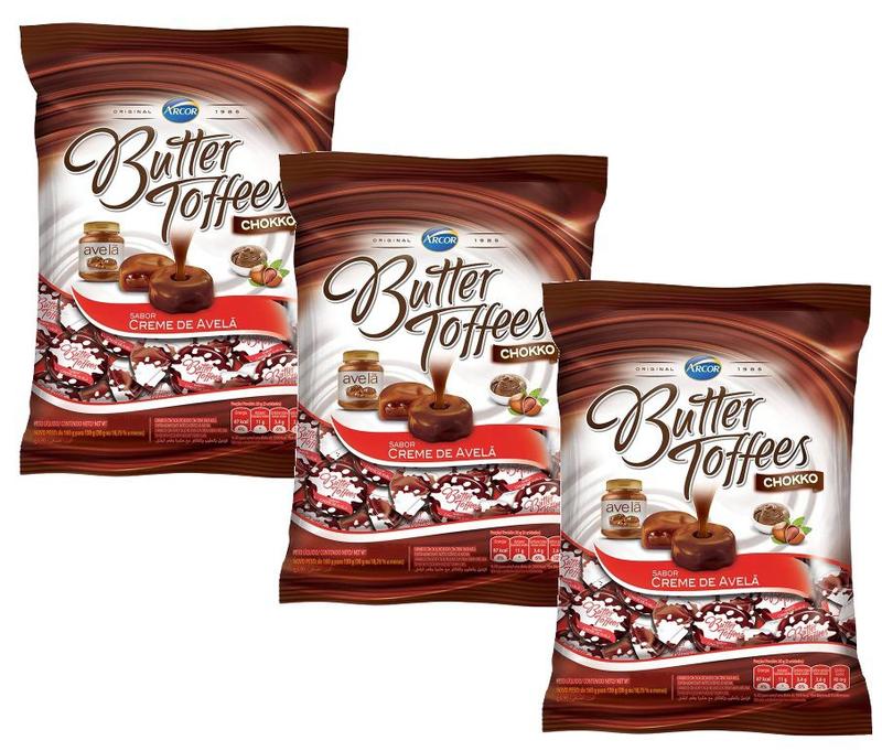 kit 3 Bala Butter Toffees Sabor Creme de Avelã Arcor 500g - Balas ...