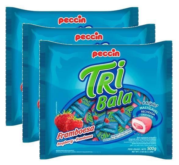 Kit 3 Bala Recheada Peccin Tribala Sabor Framboesa Saco 500G - Balas ...