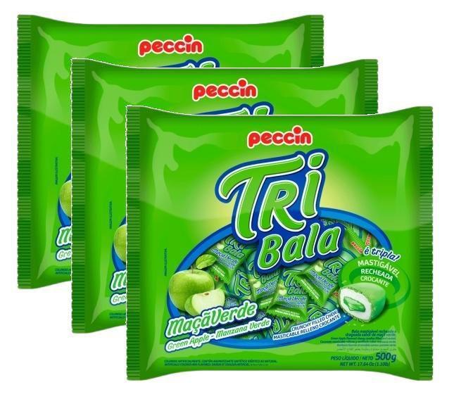 Kit 3 Bala Recheada Peccin Tribala Sabor Maça Verde 500G - Balas ...