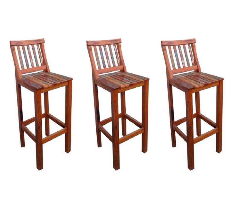 Kit 3 Banquetas Alta com Encosto Conforto Madeira Maciça de Demolição ...