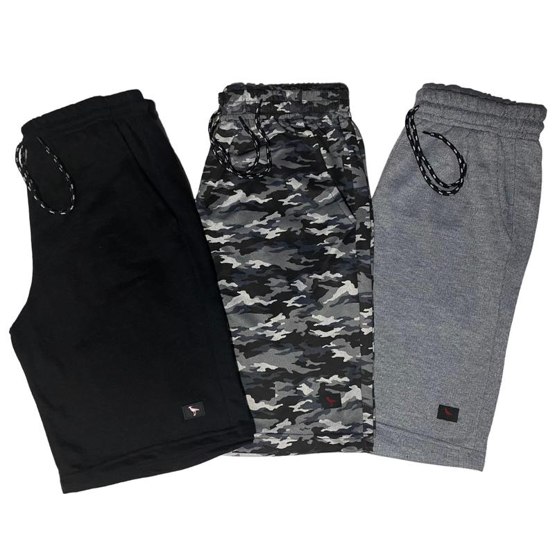 Kit 3 Bermudas Moletom Masculina Camuflada Sortidas Academia Treino ...