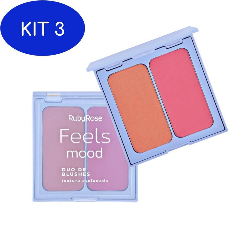 Kit 3 Blush Ruby Rose Paleta Duo Feels Mood - Blush - Magazine Luiza