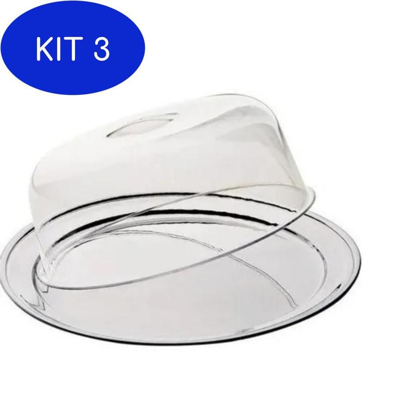 Kit 3 Boleira Com Tampa - Prato Inox E Cúpula Acrílico - Panshopp ...