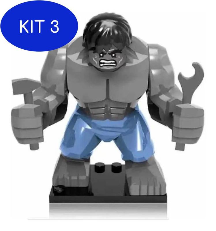 Kit 3 Boneco Big Blocos De Montar Hulk Cinza Marvel Clássico - Mega ...