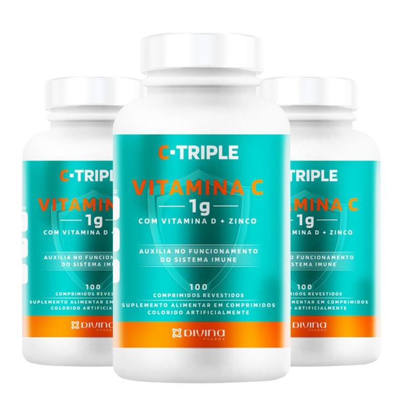 Kit 3 C-Triple Vitamina C 1000mg + Zinco + D Divina 100 cápsulas ...