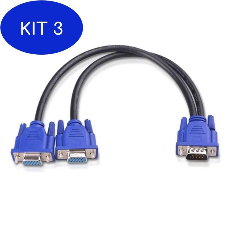 Kit 3 Cabo Y para Monitor VGA macho X VGA fêmea Adaptador - Lotus - Adaptadores - Magazine Luiza