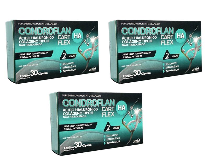 Kit 3 Caixas Condroflan Ha Cartflex 30 Capsulas - Airela - Colágeno ...