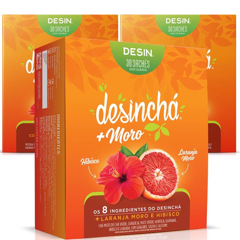 Kit 3 Caixas Desinchá Moro Sabor Laranja e Hibisco Desin Chá 90 Sachês 4,5g Suplemento Alimentar ...