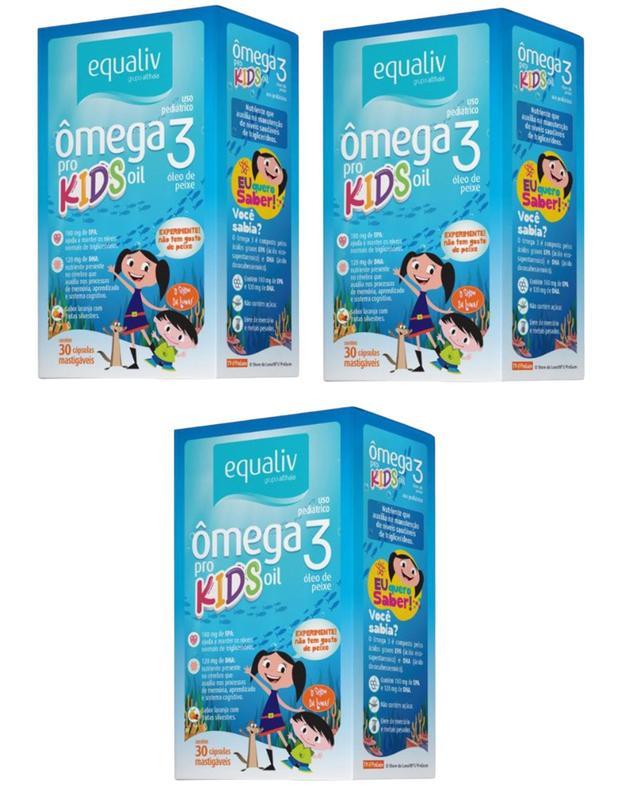 Kit 3 caixas Ômega 3 Kids Mastigáveis 180 EPA 120 DHA 30 Capsúlas Equaliv - Ômega 3 / Óleo de ...