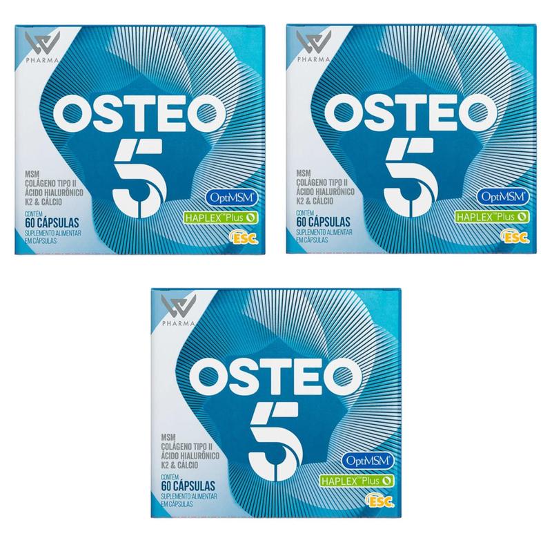 Kit 3 caixas Osteo 5 60 Cápsulas Colágeno Tipo 2 Msm Acido Hialuronico ...