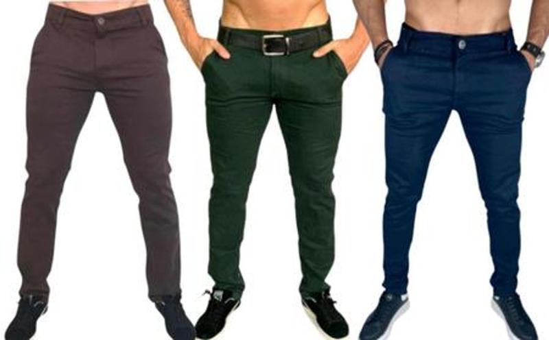 Kit 3 Calças Jeans E Sarja Sport Fino Masculina Linha Premium