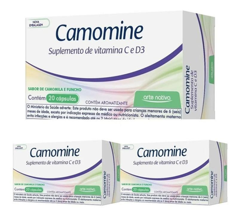 Kit 3 Camomine C, D3 Sabor Camomila E Funcho 20 Cápsulas cada - Arte ...
