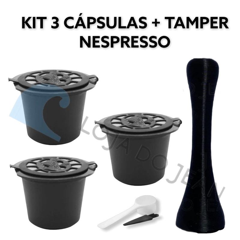 Kit 3 Cápsula + Tamper Nespresso Reutilizável Cafeteira Café ...
